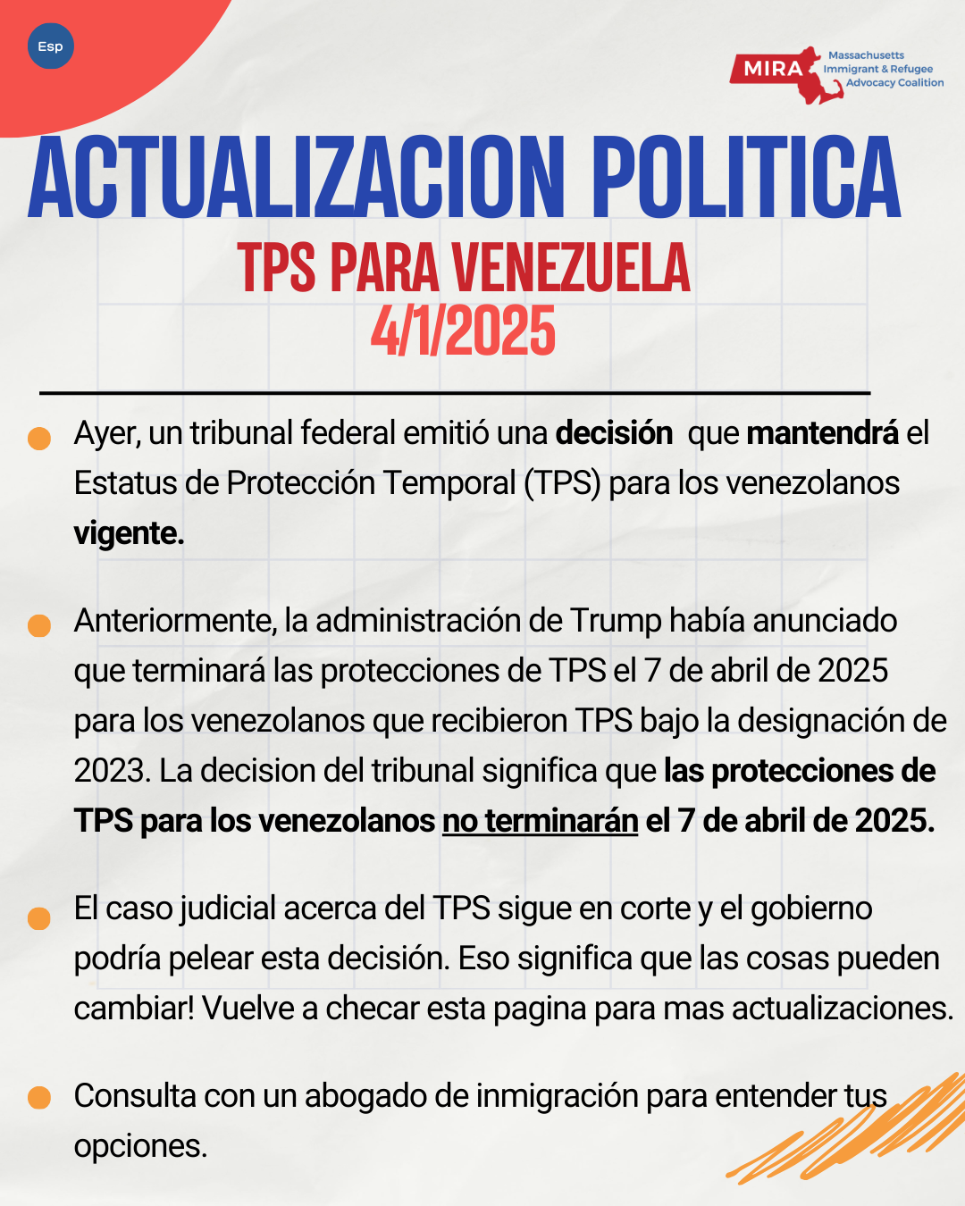 TPS for Venezuelans Policy Update 4/1/25 - MIRA Coalition