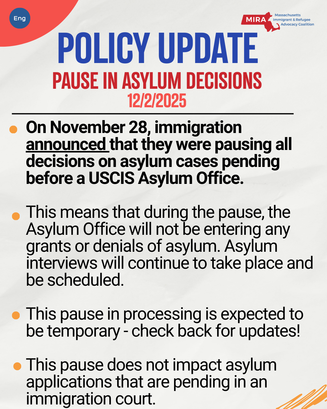 Pause in Asylum Decisions - 12/2/2025 - MIRA Coalition