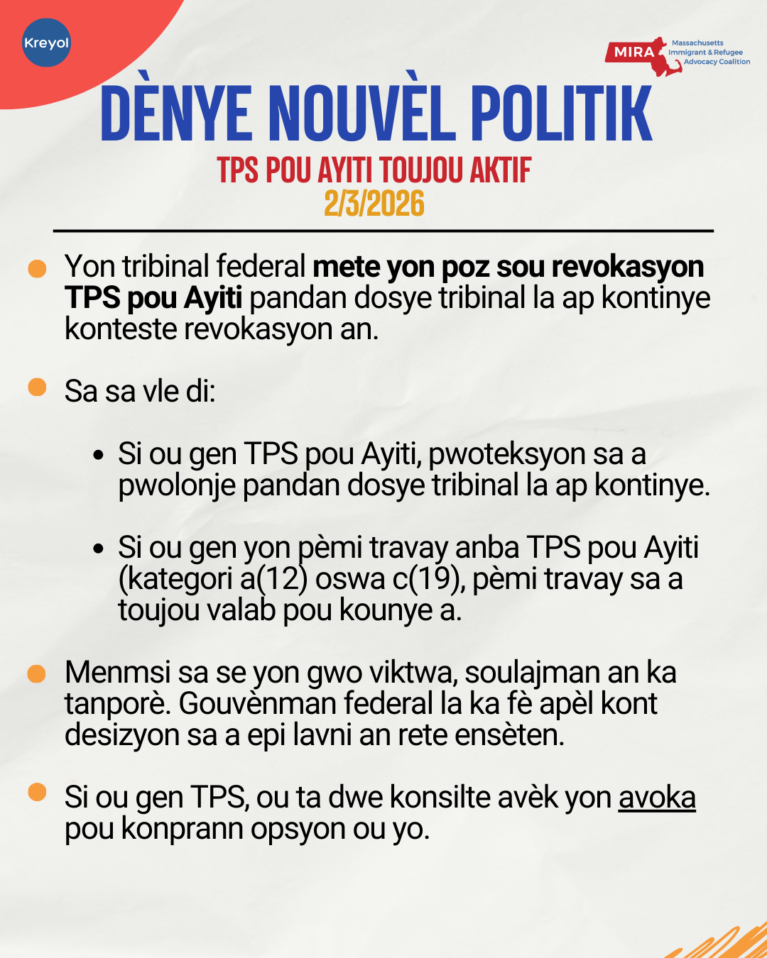 TPS for Haiti Remains Active / TPS pou Ayiti toujou aktif (2.3.2026 ...